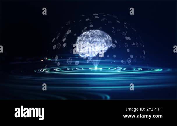 Technology Artificial intelligence (AI) brain animation digital data concept. Big Data Flow ...
