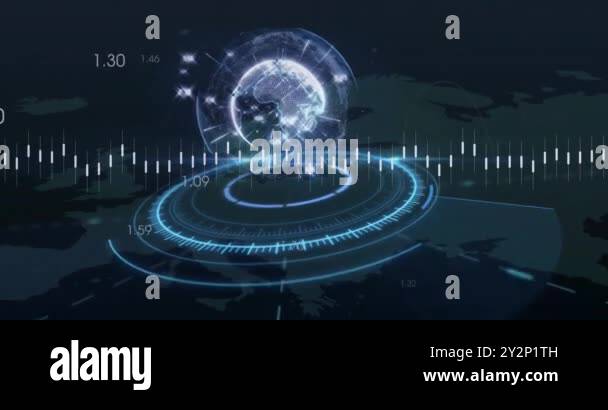 Digital globe and data points animation over world map. Globalization ...