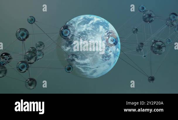 Connected satellites orbiting Earth, showing global communication ...