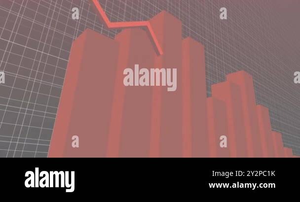 Declining Bar Chart And Line Graph Animation Over Grid Background Analytics Statistics