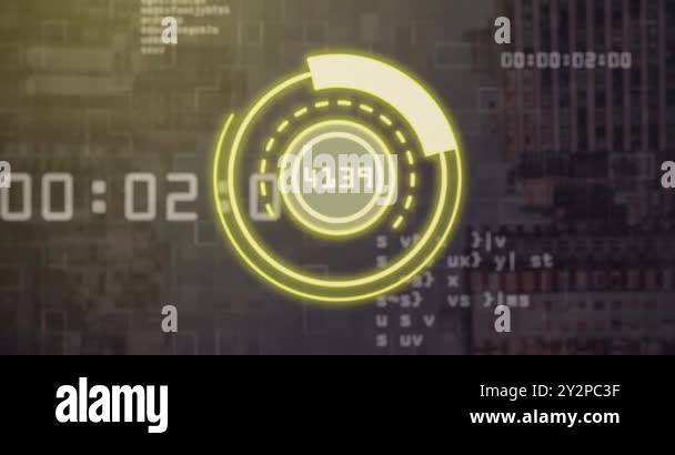 Digital countdown animation with numbers and circular graphics over ...