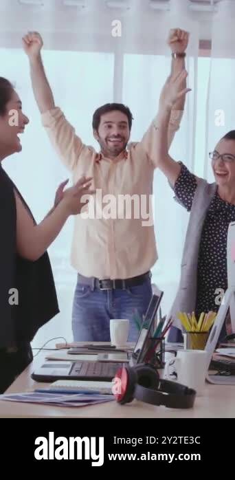 Successful business people group celebrating project success at office ...