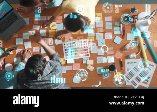 Top down view of civil engineer planning at blueprint. Smart architect ...