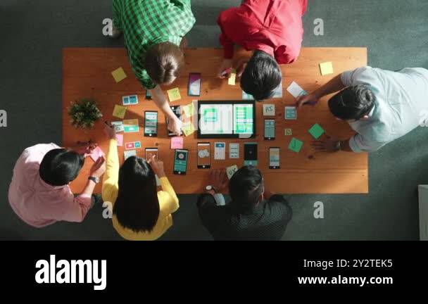 Top view of developer team working together to write idea about Ux ui ...