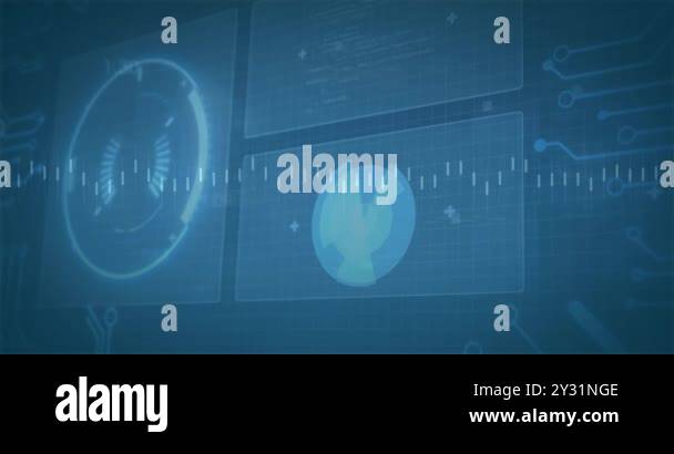 Digital Interface With Rotating Pie Chart And Circular Gauge Animation