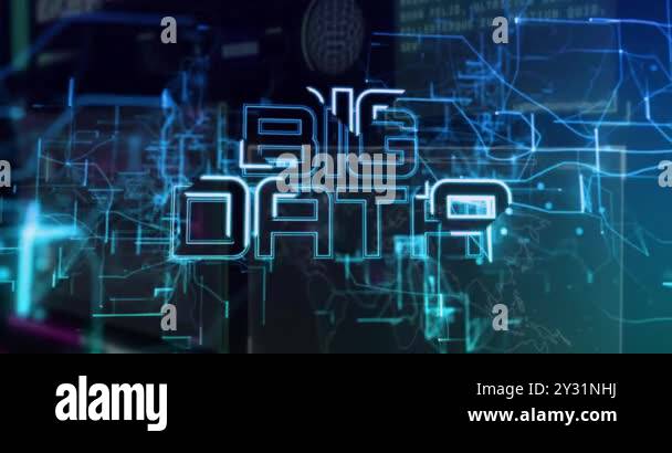 Big Data text animation over digital network and data visualization background. Technology ...