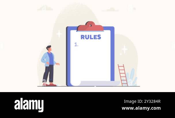 List of rules and regulations for employees. Moving banner with male ...