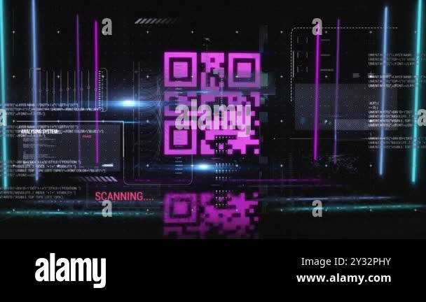 QR code scanning and analysis system animation with futuristic digital ...