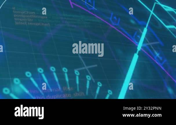 Programming Code And Data Visualization Animation Over Blue Digital