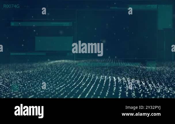 Digital data points forming grid animation over futuristic interface ...