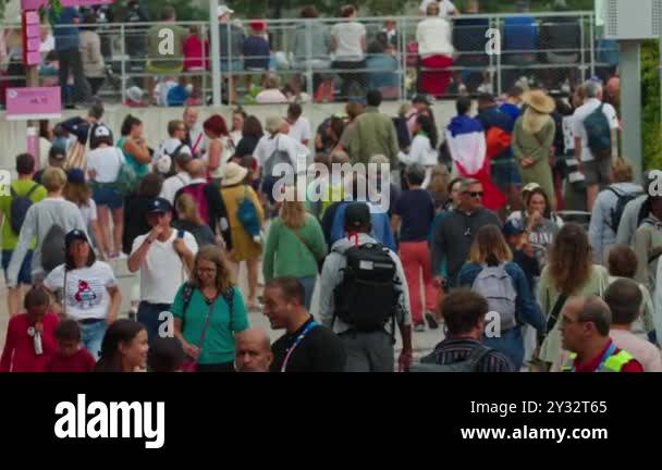 Paris, France, 31 August 2024: Crowds of people in the sports stands at ...