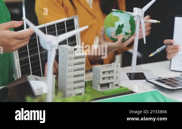 asian people with solar panels, sustainable development, renewable ...