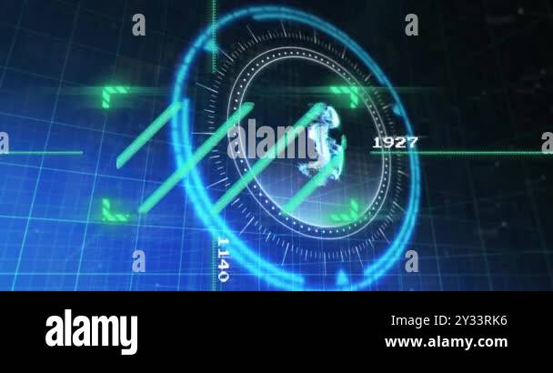 Rotating elements and numbers in digital interface, futuristic technology animation. cyber ...