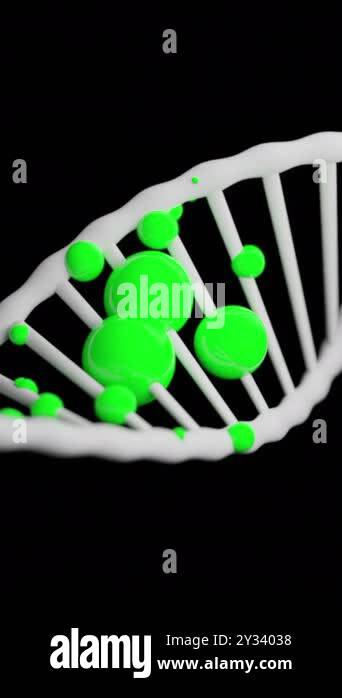 Colored molecules on dna. Design. 3D animation of dna chain with moving ...