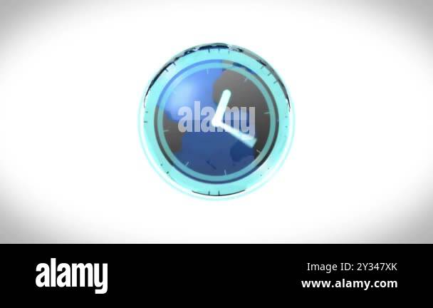 Showing time zones, clock with world map animation. global ...