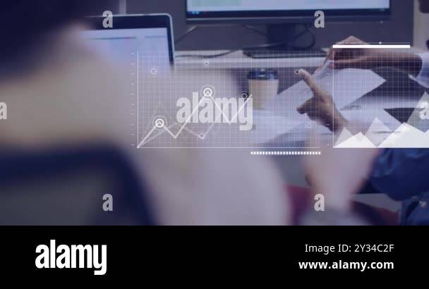 Graph and chart animation over business people working in office ...