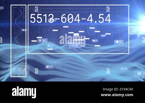 Social media interaction data animation over digital landscape with ...
