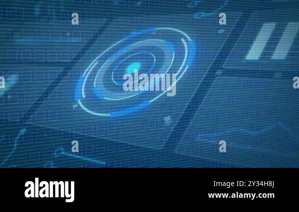 Futuristic digital interface with rotating target animation over binary ... Futuristic digital interface with rotating target animation over binary ...