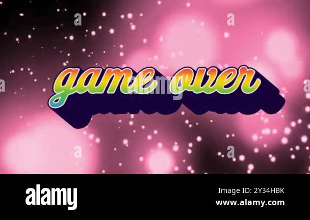Game over text animation over pink and black sparkling background ...