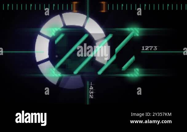Circular progress bar and futuristic data animation over dark background. Technology, digital ...