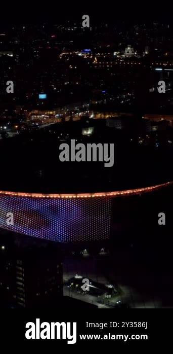 Top view of panorama of modern city at night. Stock footage. Glowing ...