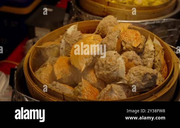 Deep-fried crab meat and minced pork in crab shell (Pu Ja). Chinese ...