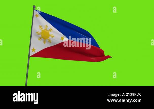 The Philippine flag is flying on a green screen background Stock Video ...