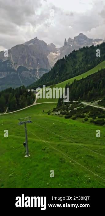 aerial view of the nature landscape of the Dolomite Alps, Italy. Green ...