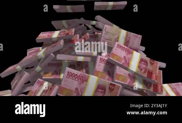 Staks 100 thousand Indonesian rupiah Money falls animation, high ...