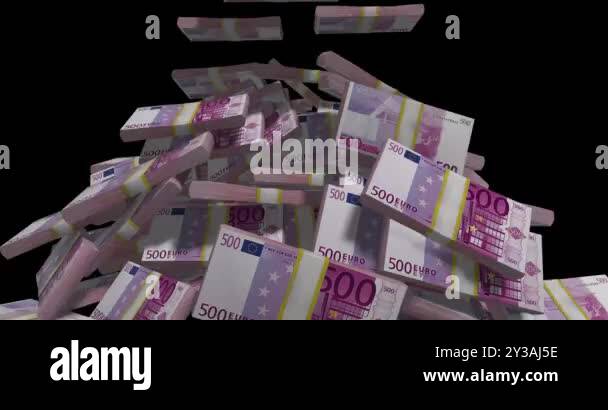 Stack 500 euro Money falls animation, high resolution 3d rendering ...