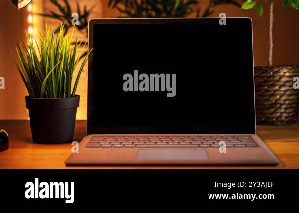 green screen laptop display with glitch effect, VHS damaged, bad analog ...