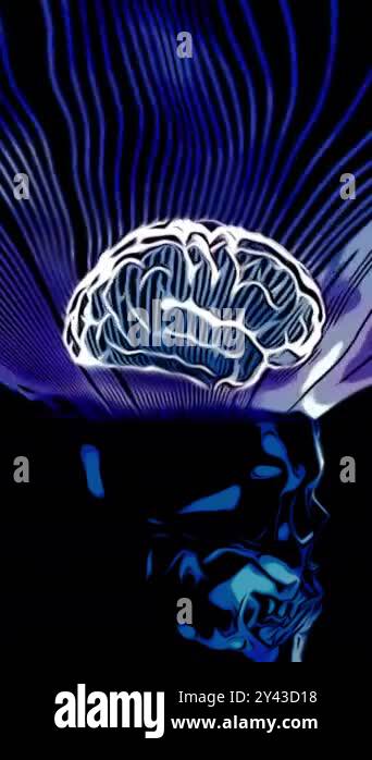 3D Animation of human brain surrounded by light beams. Design. Brain ...