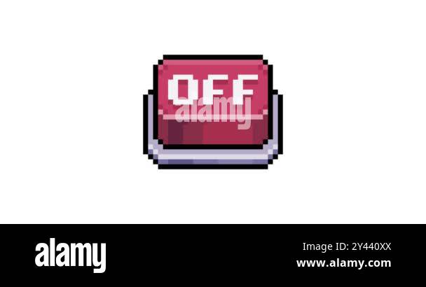 Red power off button in pixel art and 8-bit style on white background ...