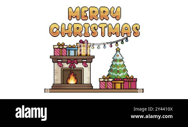 Animation of a Christmas tree, lit fireplace, blinking lights and the ...