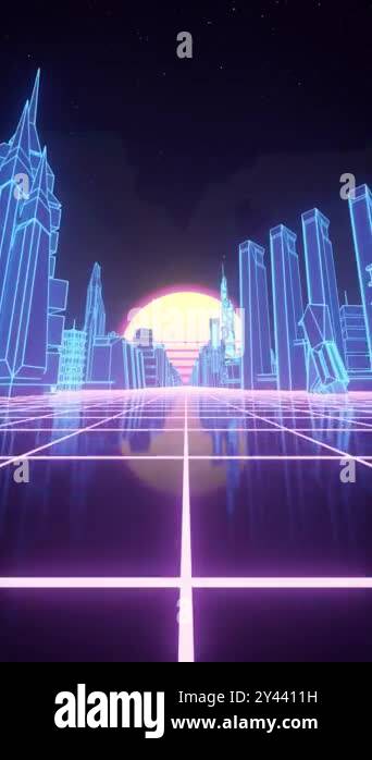 Vertical Video Synthwave seamless loop cyberpunk cityscape for the ...