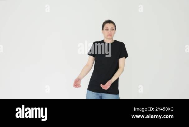 Emotional woman gestures to indicate growing confusion on white ...