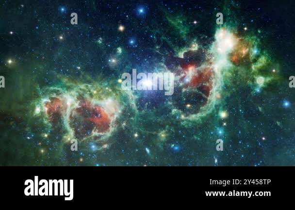 4K 3D Space flight exploration travel to the Heart and Soul nebulae in the constellation ...