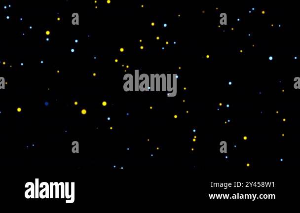 Abstract animation glow yellow blue bokeh particles flowing on black ...