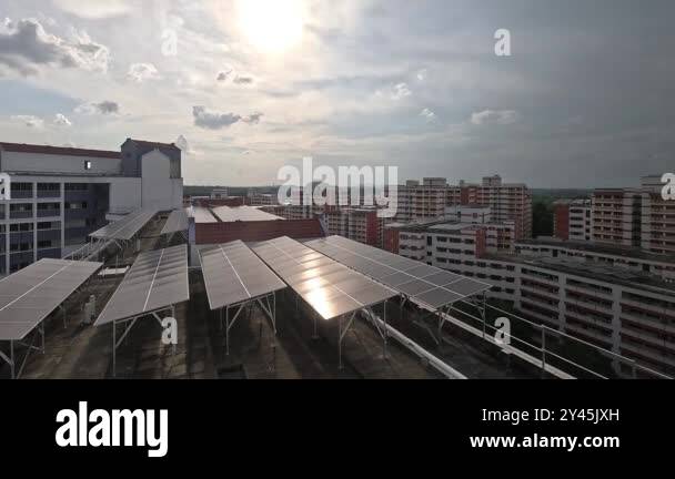 Singapore- 13 Sep 2024: Solar panel installed on top of HDB block in ...