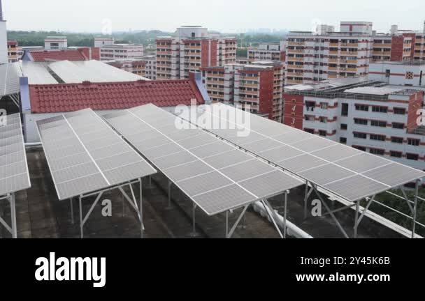 Singapore- 14 Sep 2024: Solar panel installed on top of HDB block in ...