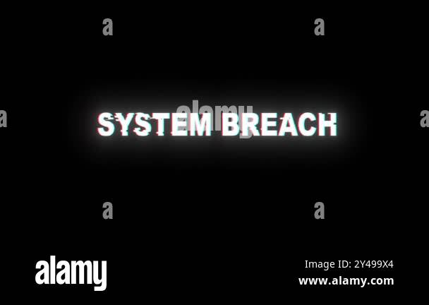 SYSTEM BREACH glitch notification. Looped cybercrime concept hacking animation. SYSTEM BREACH ...