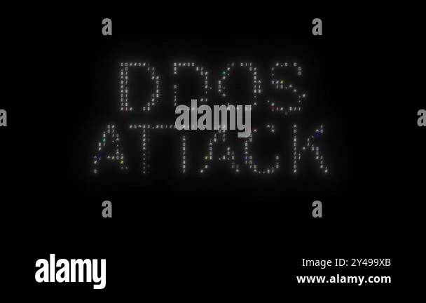 DDOS ATTACK text made from symbols with technology glitch effect. Looped hacking animation ...