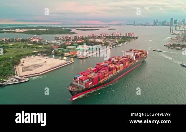 Miami, Florida, USA - June 17, 2024: Container ship. Cargo ship with ...