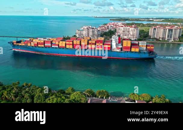 Miami, Florida, USA - June 29, 2024: Container ship. Cargo ship with ...