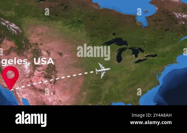 International flight travel route from Los Angeles to Doha on worlds ...