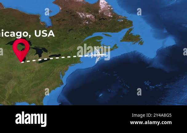 International flight travel route from Chicago to Doha on worlds map in ...