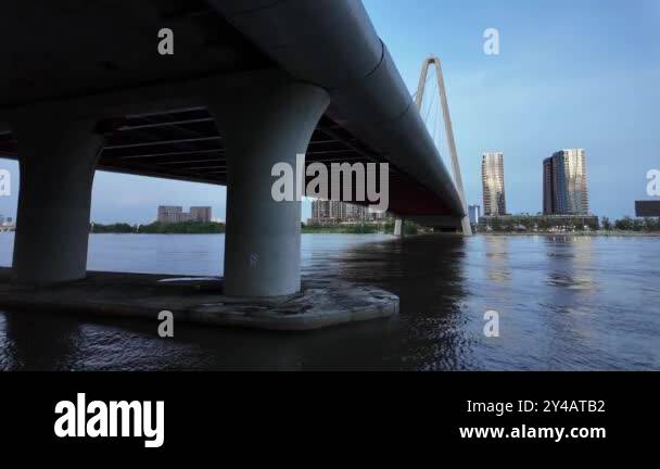 Ba Son cable bridge at Ho Chi Minh city, with big bridge piers, cargo ...
