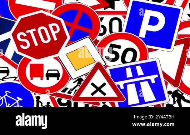 Traffic signs stop restricted road warning sign collection Stock Videos ...