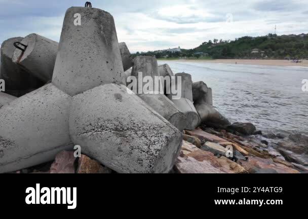 Massive concrete blocks to protecting seaside, powerful breakwall or ...