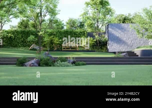 Modern luxury backyard garden landscape design idea 3d animation render ...